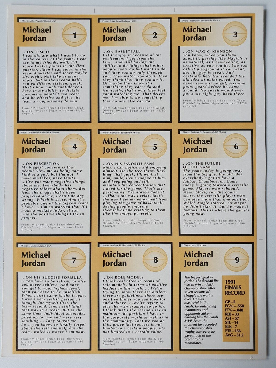 1991 Tuff Stuff Jr. Michael Jordan (9 Card Set) Uncut Sheet - Rare ...